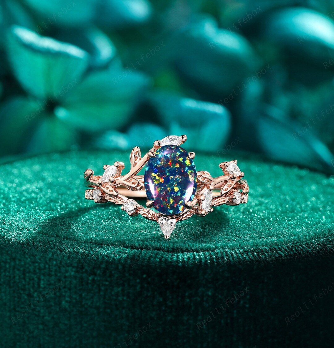 Oval Shape Black Fire Opal Bridal Set,multi Fire Opal Rose Gold ...