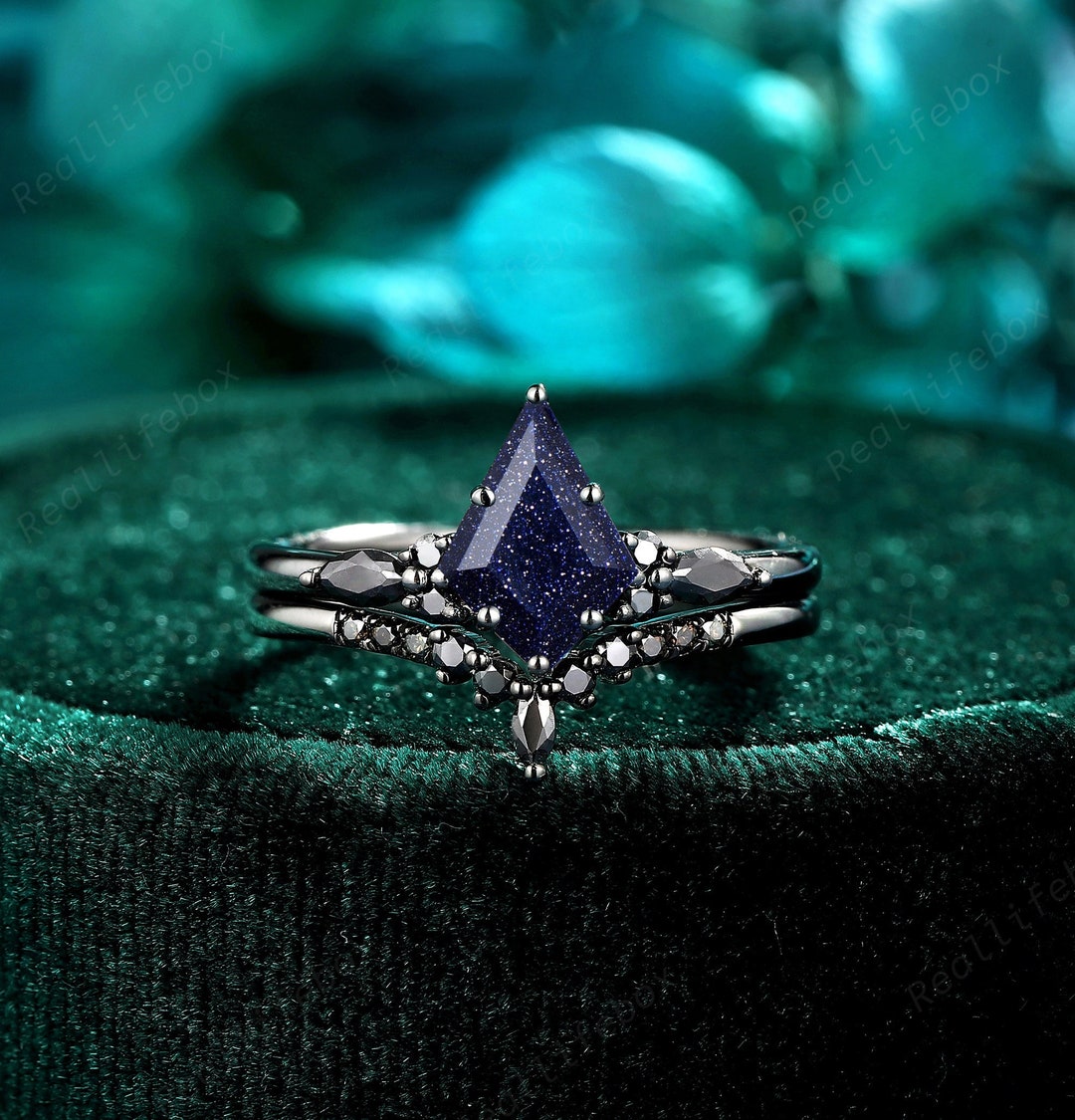 Gothic Nebula Blue Sandstone Bridal Set,kite Blue Goldstone Engagement ...