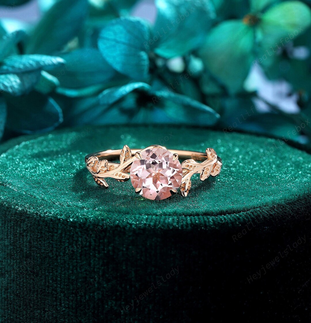 Solitaire Round Shape Pink Morganite Promise Ring, 14K Rose Gold ...