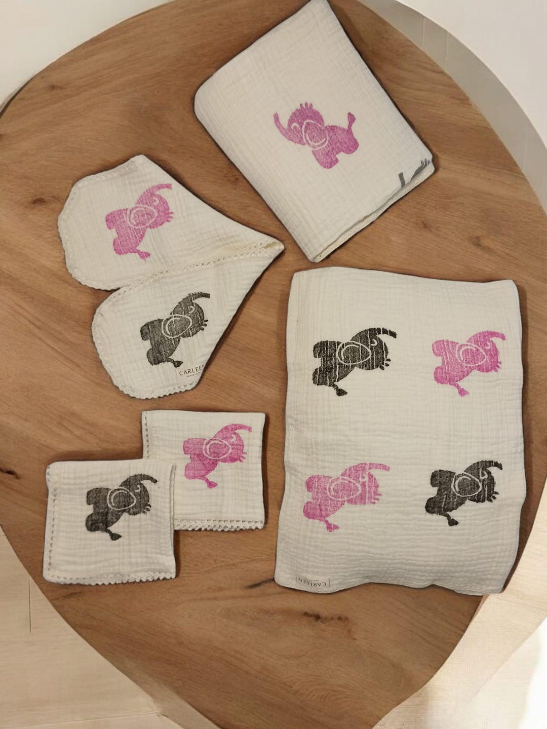 6 Piece Organic Muslin Baby Set - Natural Dyed Blanket, Pillow, Burp ...