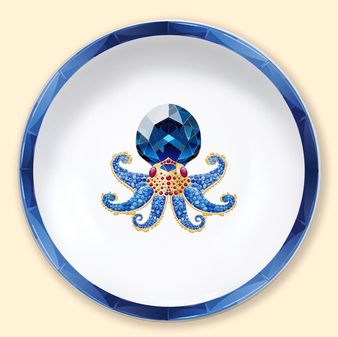 Gemstone Octopus Plate – Ruby & Sapphire Nautical Tableware 10 ...