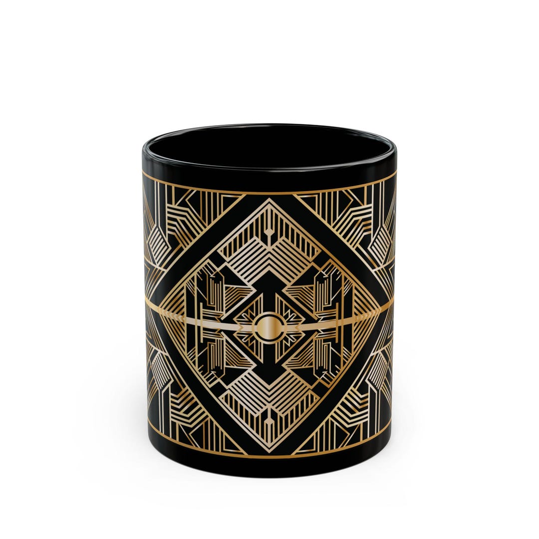 Art Deco Coffee Mug: Black and Gold Geometric Ceramic Mug - Etsy