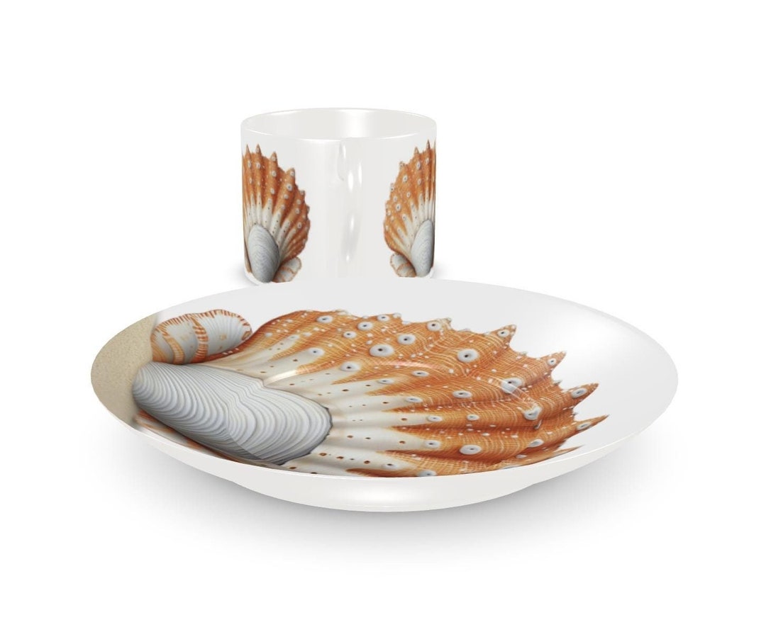 Set of Four Cups and Saucers Bone China With Elegant Seashell ...