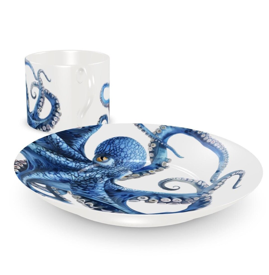 Octopus Tea Cup and Saucer Set of 2 Unique Marine-inspired Tableware ...
