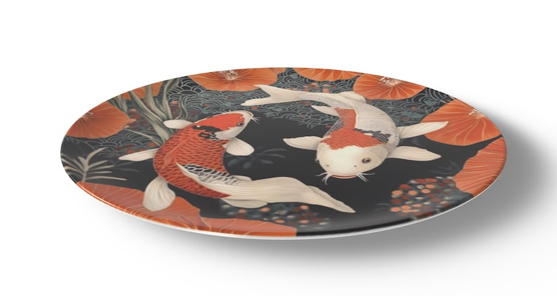 Red Koi Fishes Bone China Plate | Japanese Fine Art Dinner Plate 10.4 ...