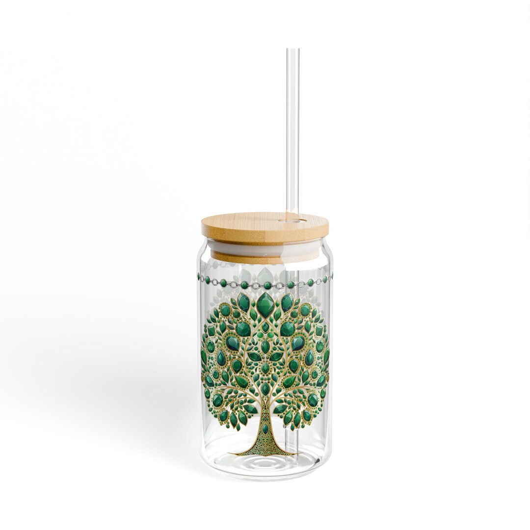 Tree of Life Sipper Glass: Emerald Stone Engraved Tumbler - Etsy