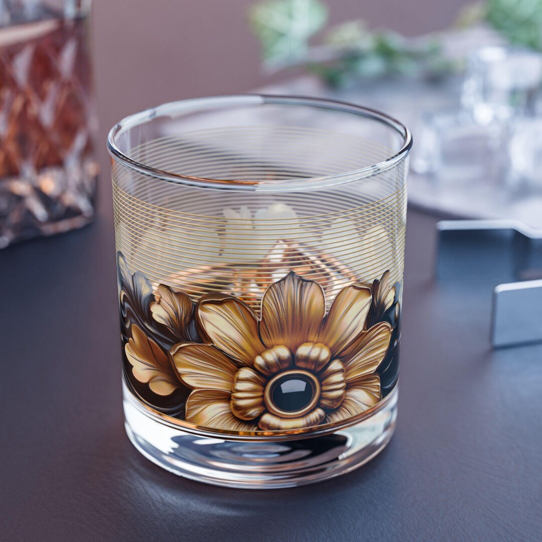 Floral Rocks Glass: Elegant Vintage Barware, 10oz - Etsy