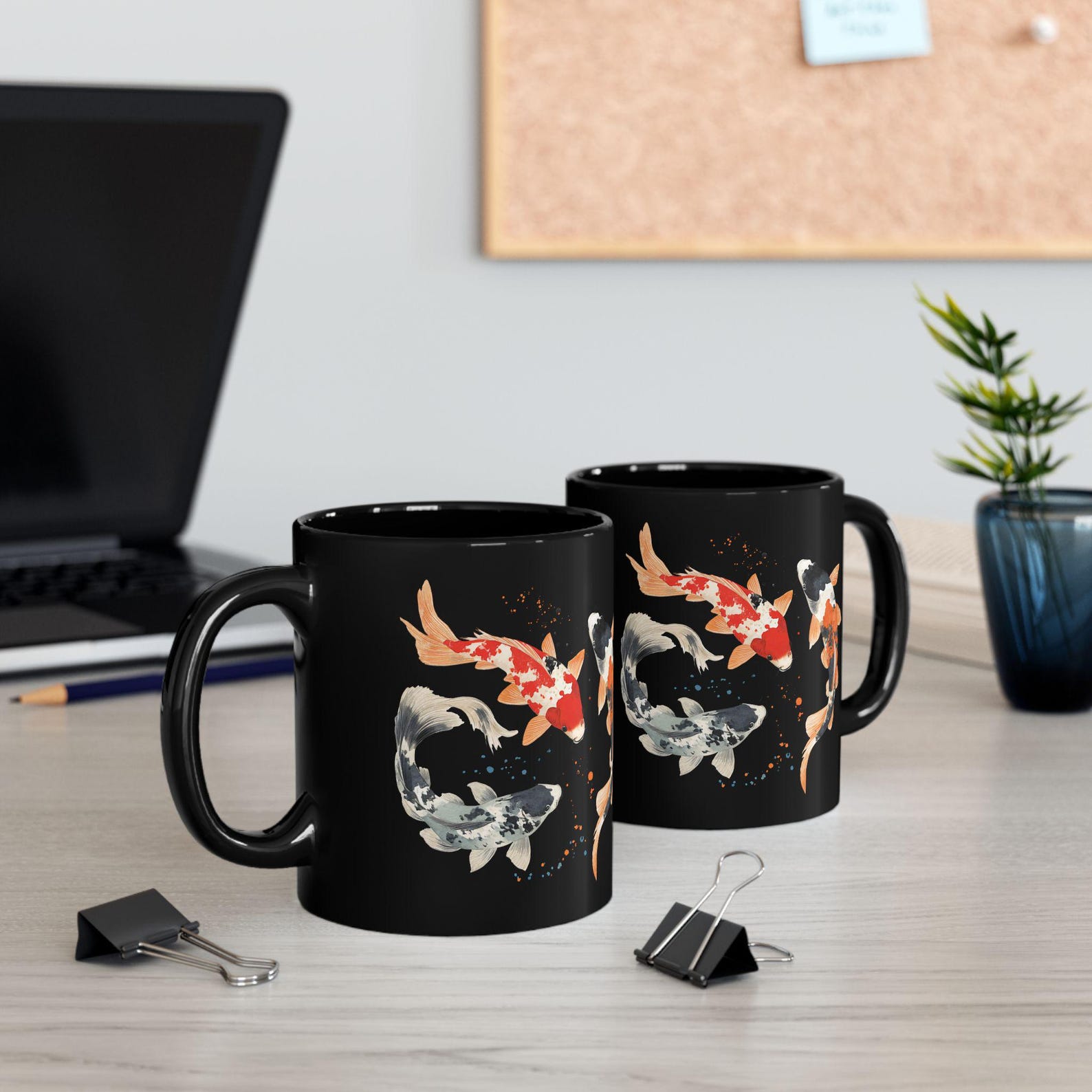 Ceramic Mug With Koi Fish Watercolor Design Black Mug (11oz, 15oz) - Etsy