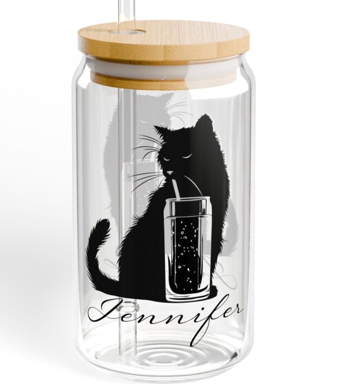 Personalized Sipping Cat Silhouette Sipper Glass,16oz - Etsy