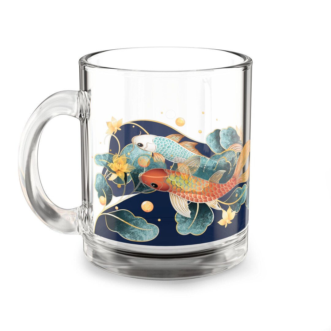 Artistic Koi Fish Glass Mug, 10oz, Perfect for Tea Lovers, Unique Gift ...
