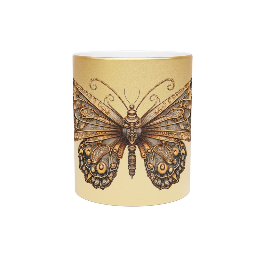 Elegant Mug With Steampunk Butterfly Design Metallic Mug (silvergold ...