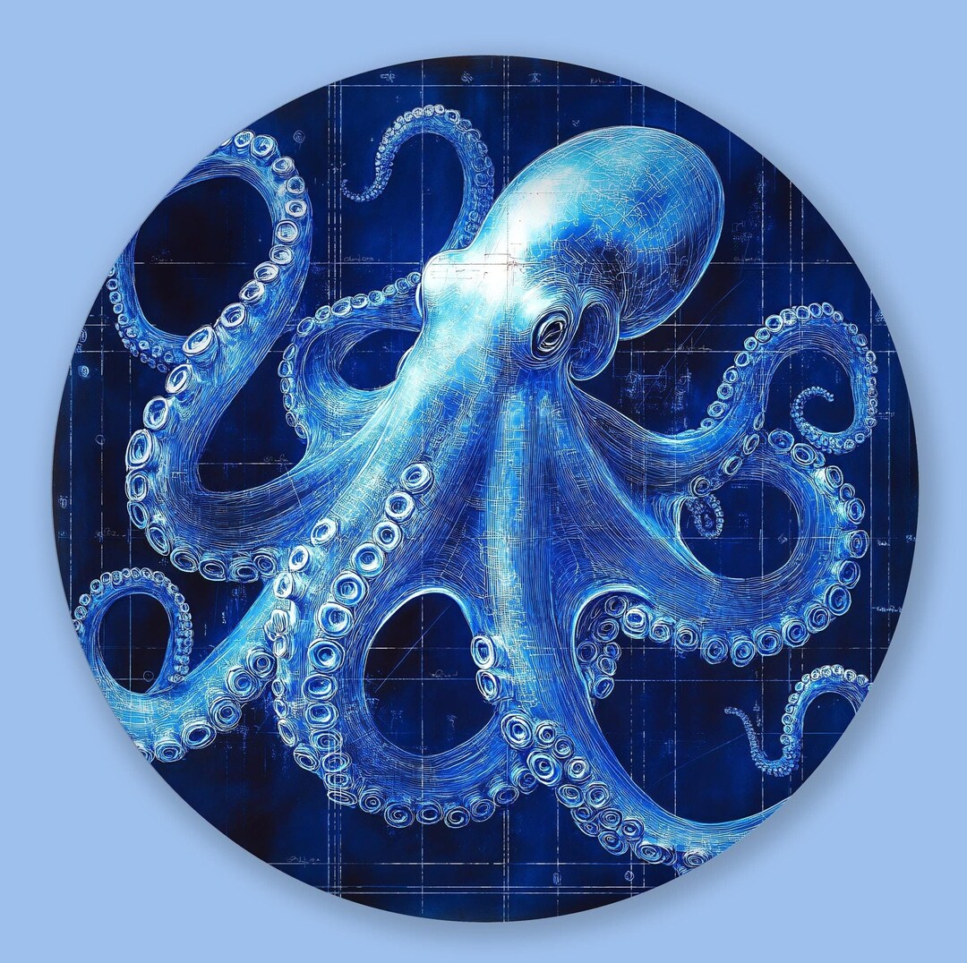 Octopus Blueprint Decorative Plate - Etsy
