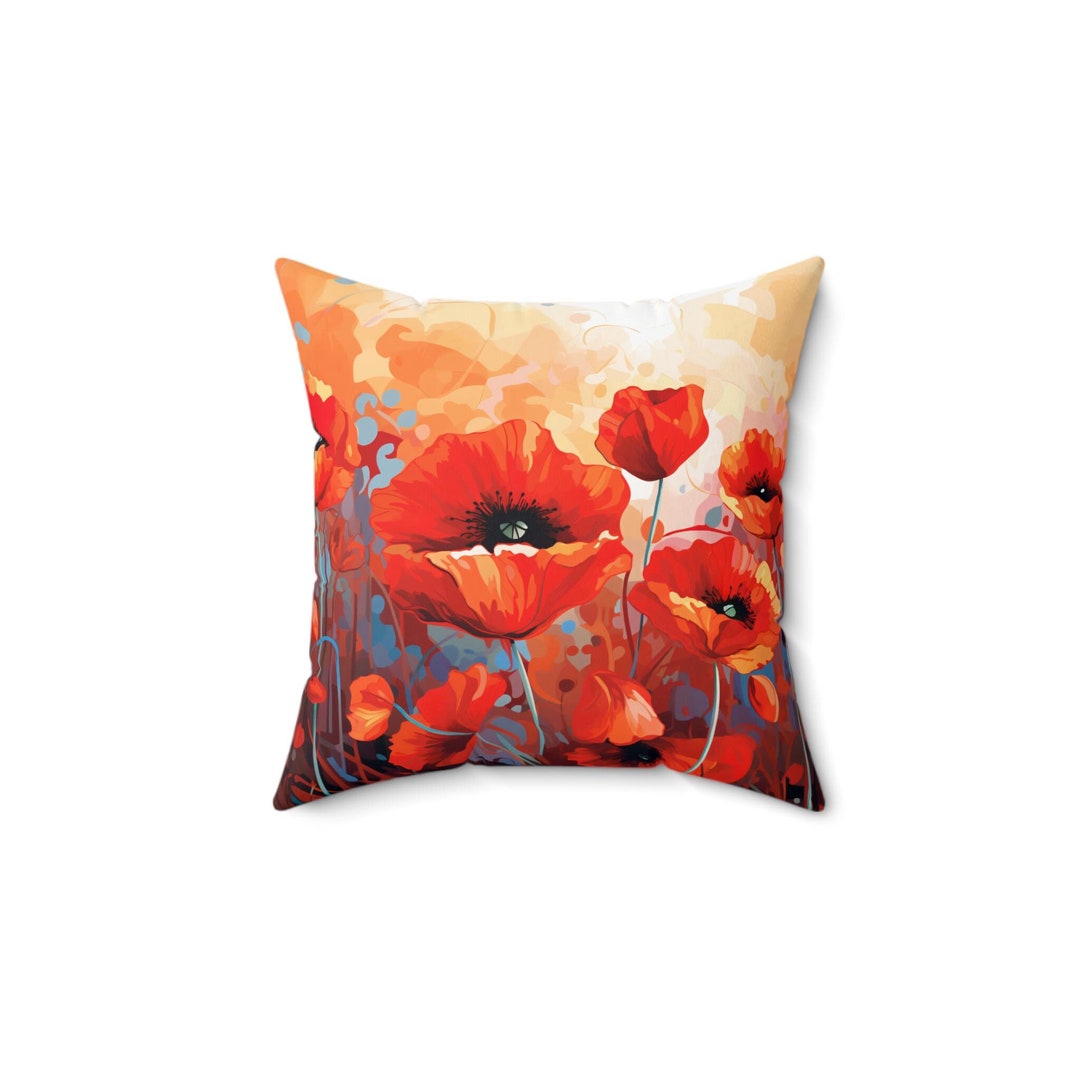 Vibrant Red Poppies Throw Pillow Bold Floral Decorative Cushion for ...