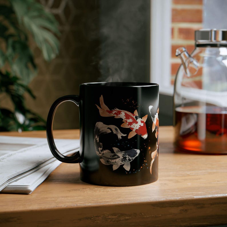 Ceramic Mug With Koi Fish Watercolor Design Black Mug (11oz, 15oz) - Etsy