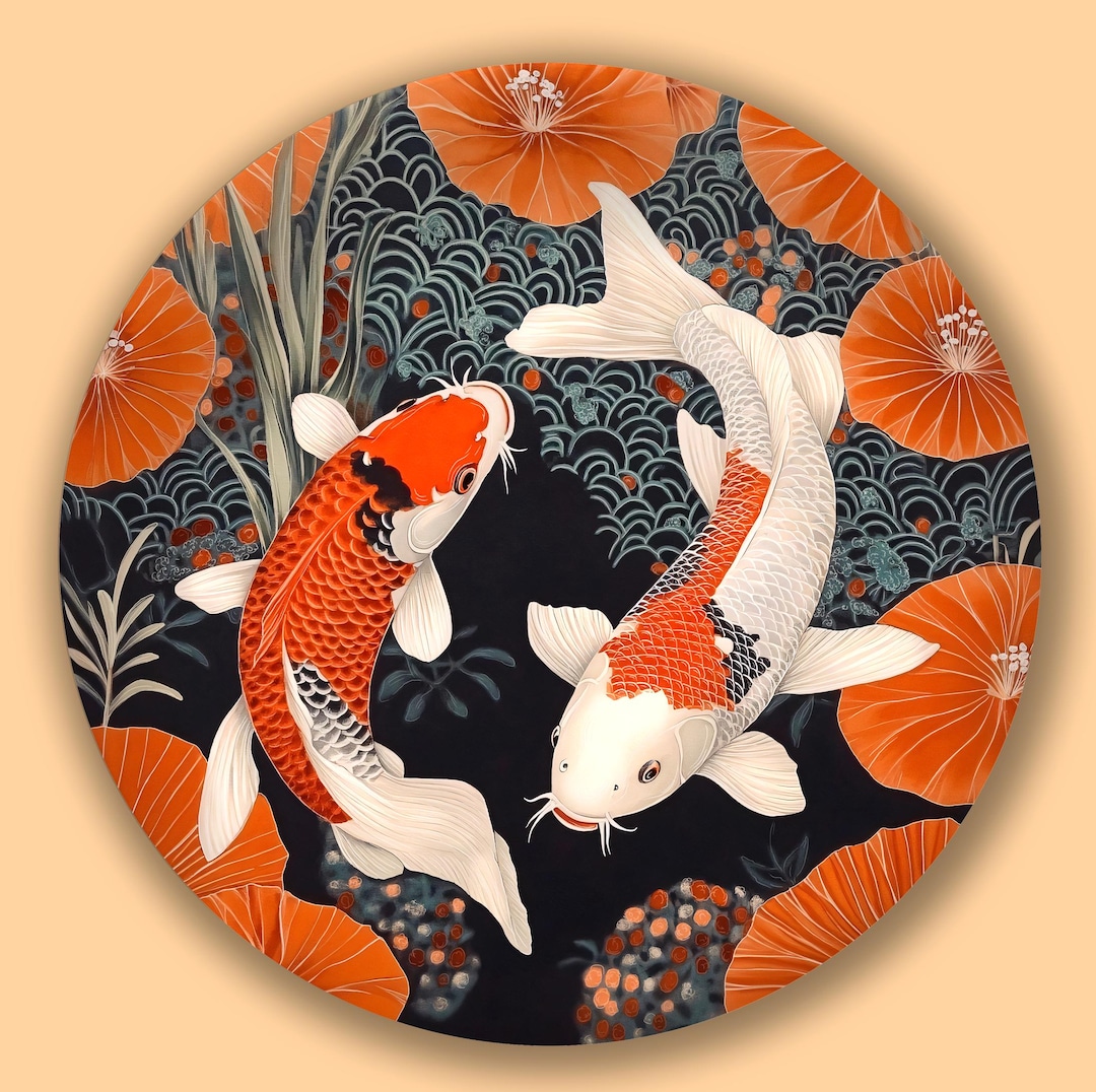 Red Koi Fishes Bone China Plate | Japanese Fine Art Dinner Plate 10.4 ...