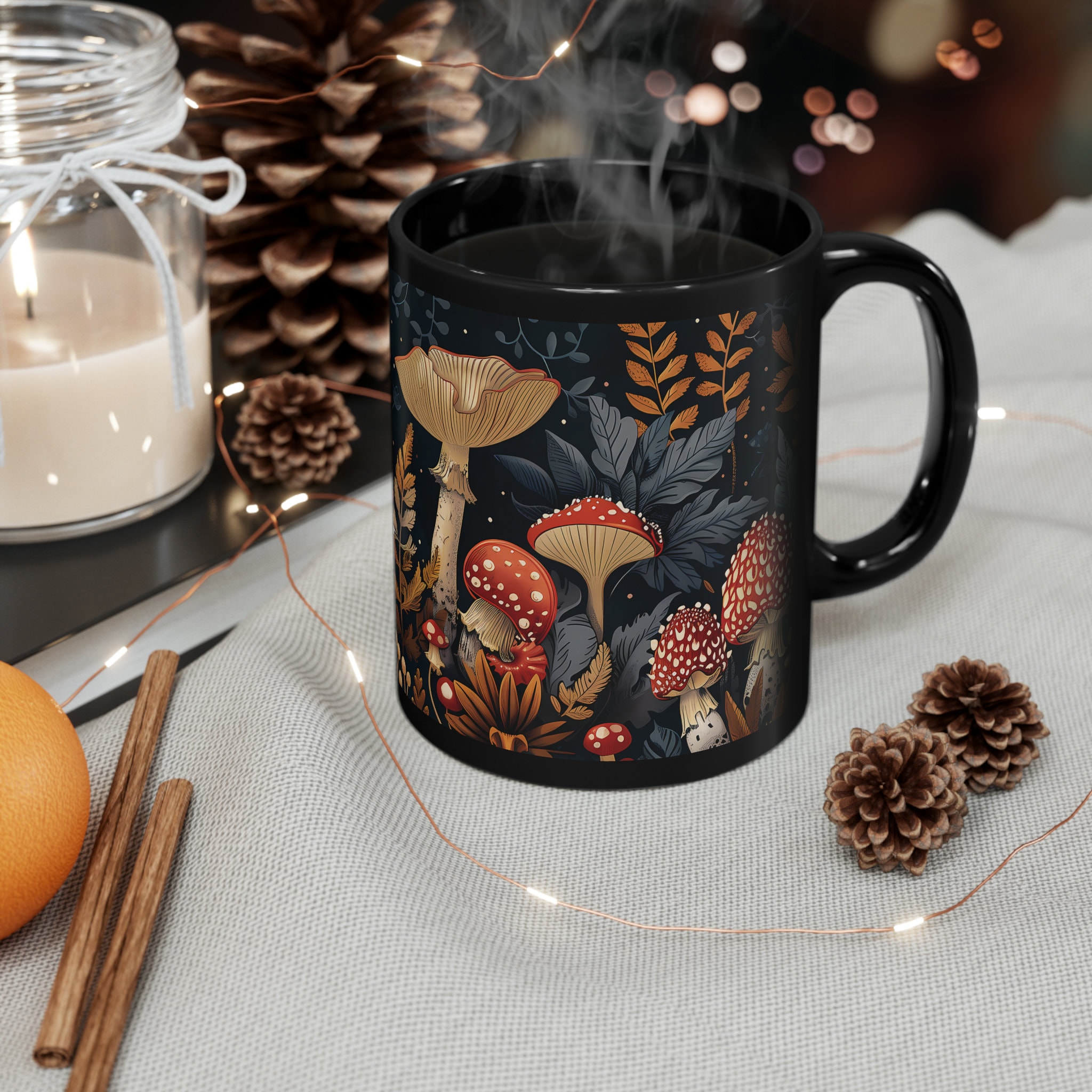 Sgraffito Mushroom Forest Night Mug - Etsy