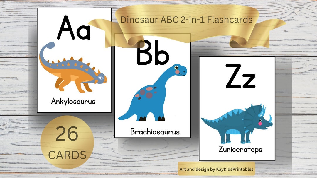 Dinosaur Alphabets 52 Flash Cards Montessori, 2-in-1 Cards ...