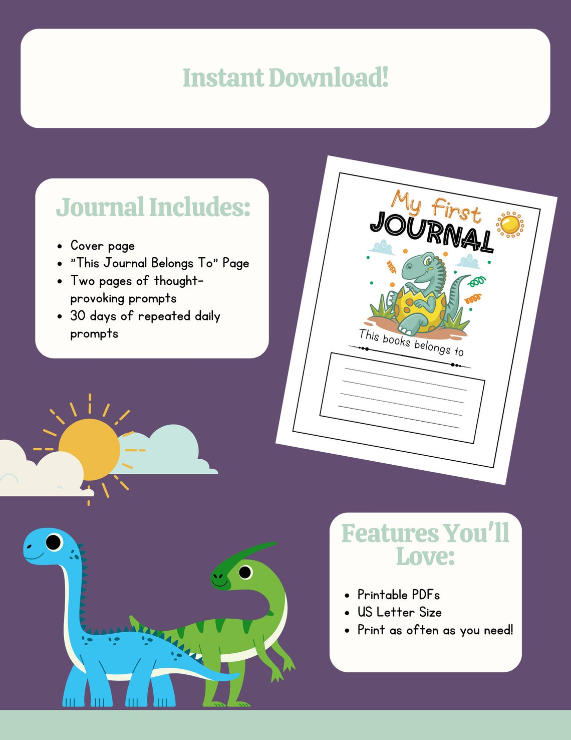 Printable Daily Journal for Kids / My First Journal / Dinosaur Journal ...