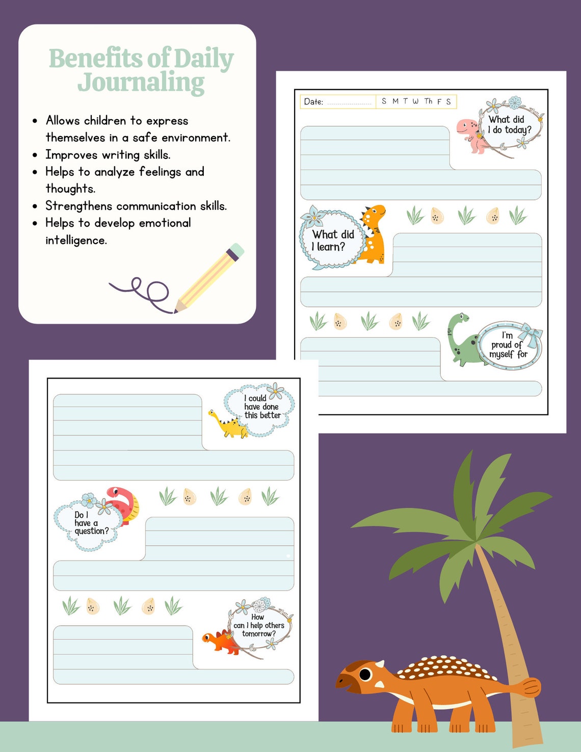 Printable Daily Journal for Kids / My First Journal / Dinosaur Journal ...