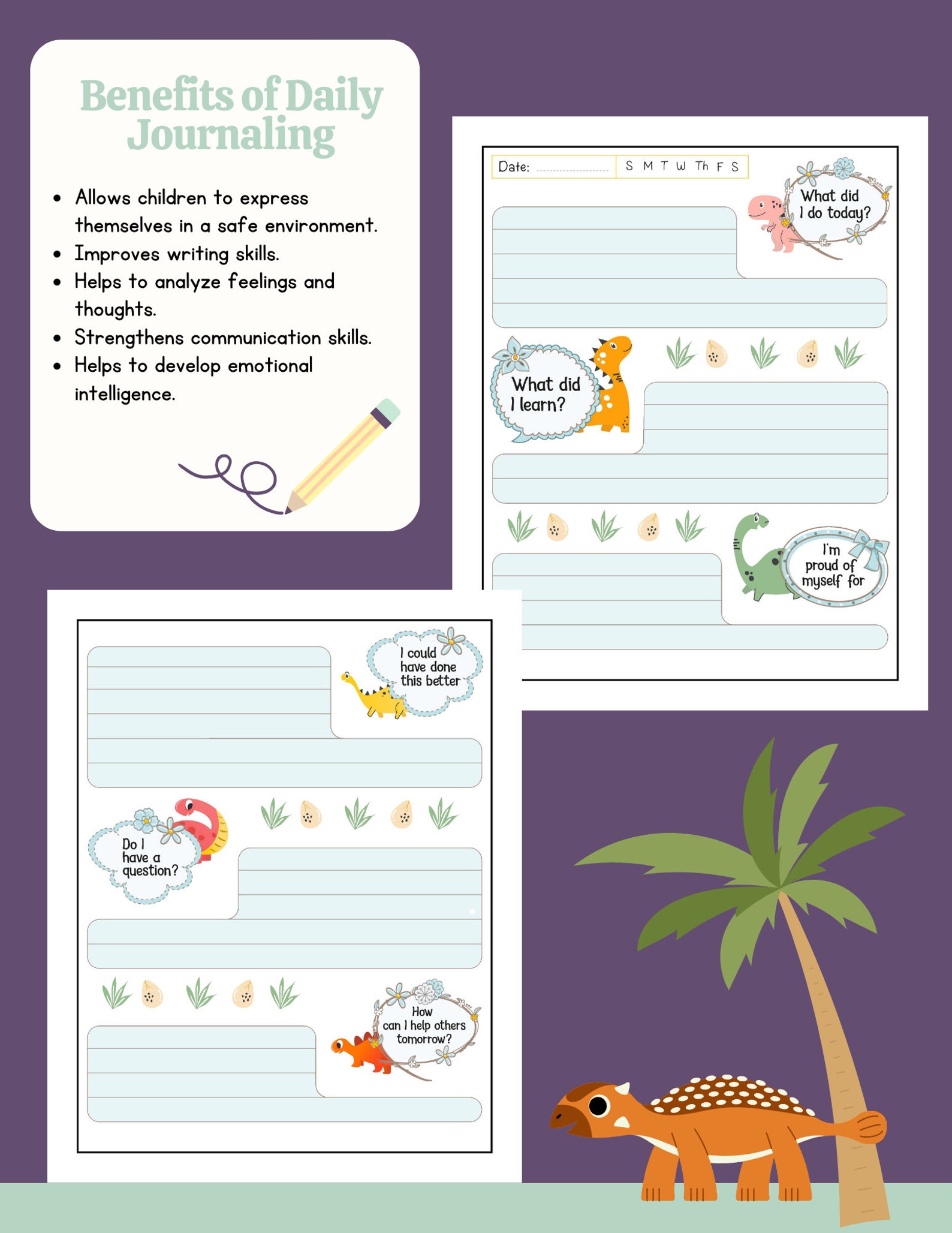 Printable Daily Journal for Kids / My First Journal / Dinosaur Journal ...