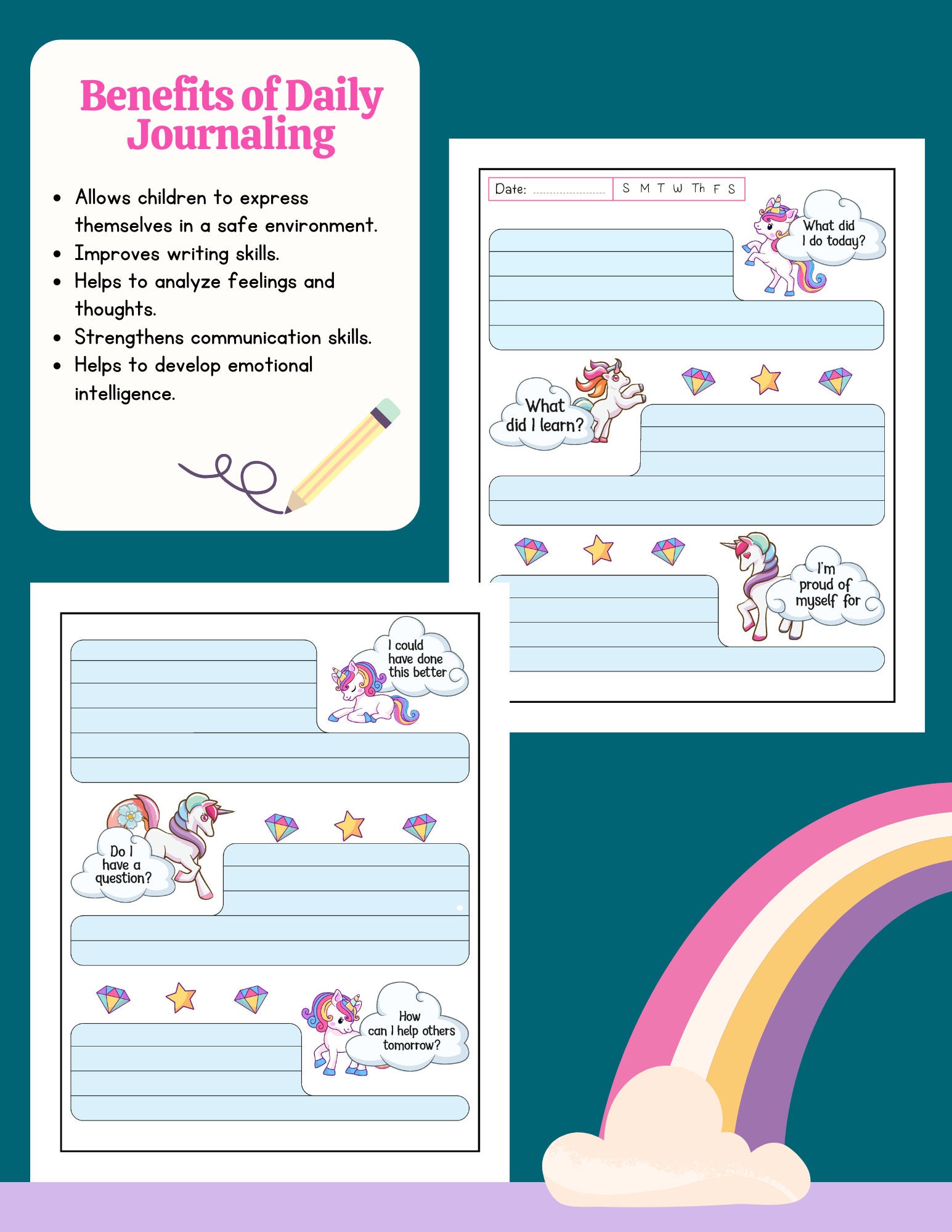 Printable Kids Daily Journal / My First Journal / Unicorn Journal ...