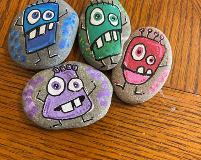 Monster Face Rocks, Painted Rocks - Etsy