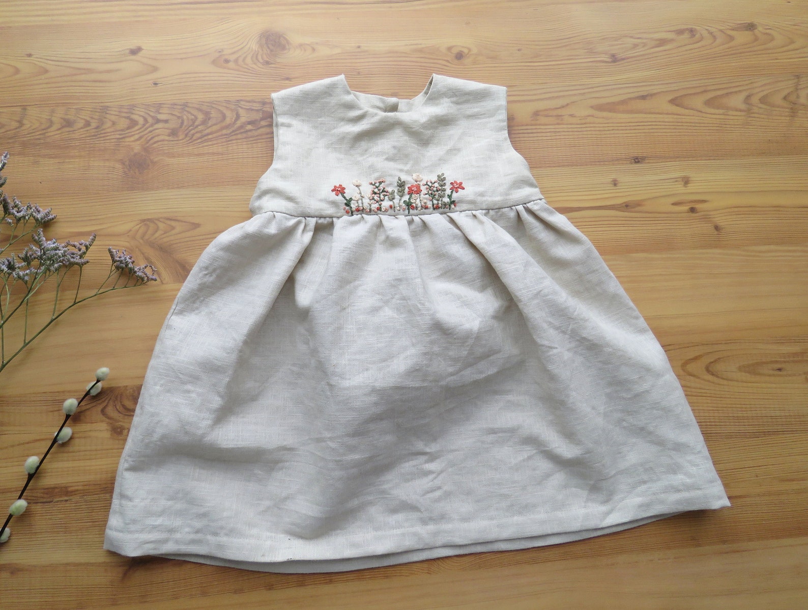 Linen Summer Dress Hand-embroidered With Flowers for Little Flower ...