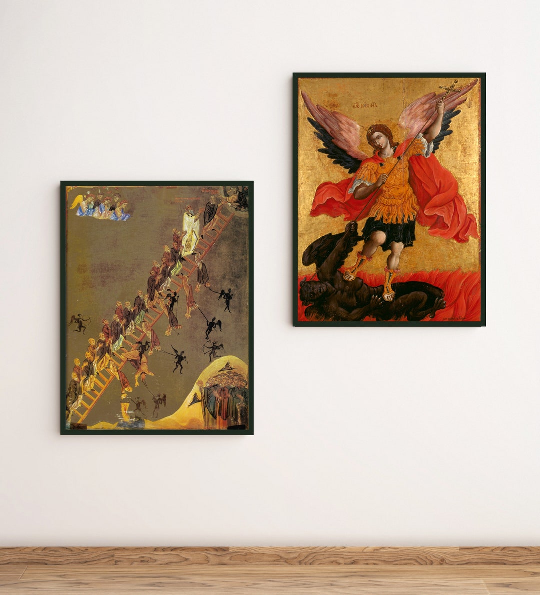 The Ladder of Divine Ascent and Archangel Michael Set, Religious Wall ...