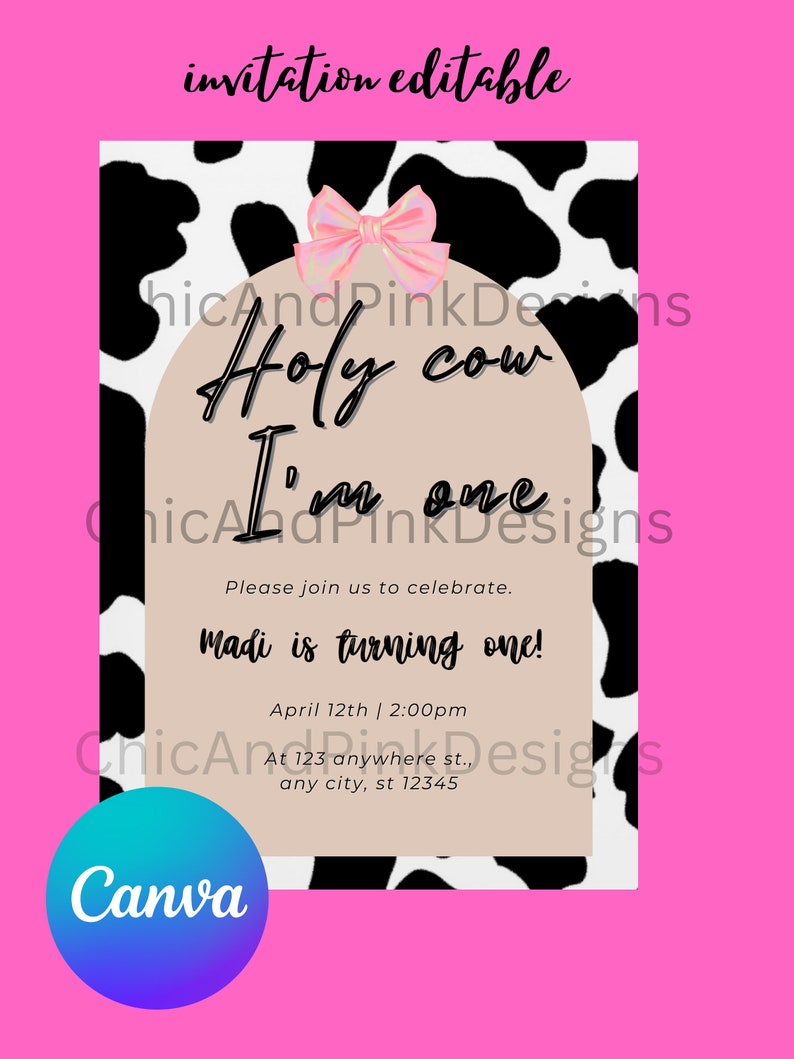 Holy Cow, I’m One Invitation | First Birthday Party Invite ...