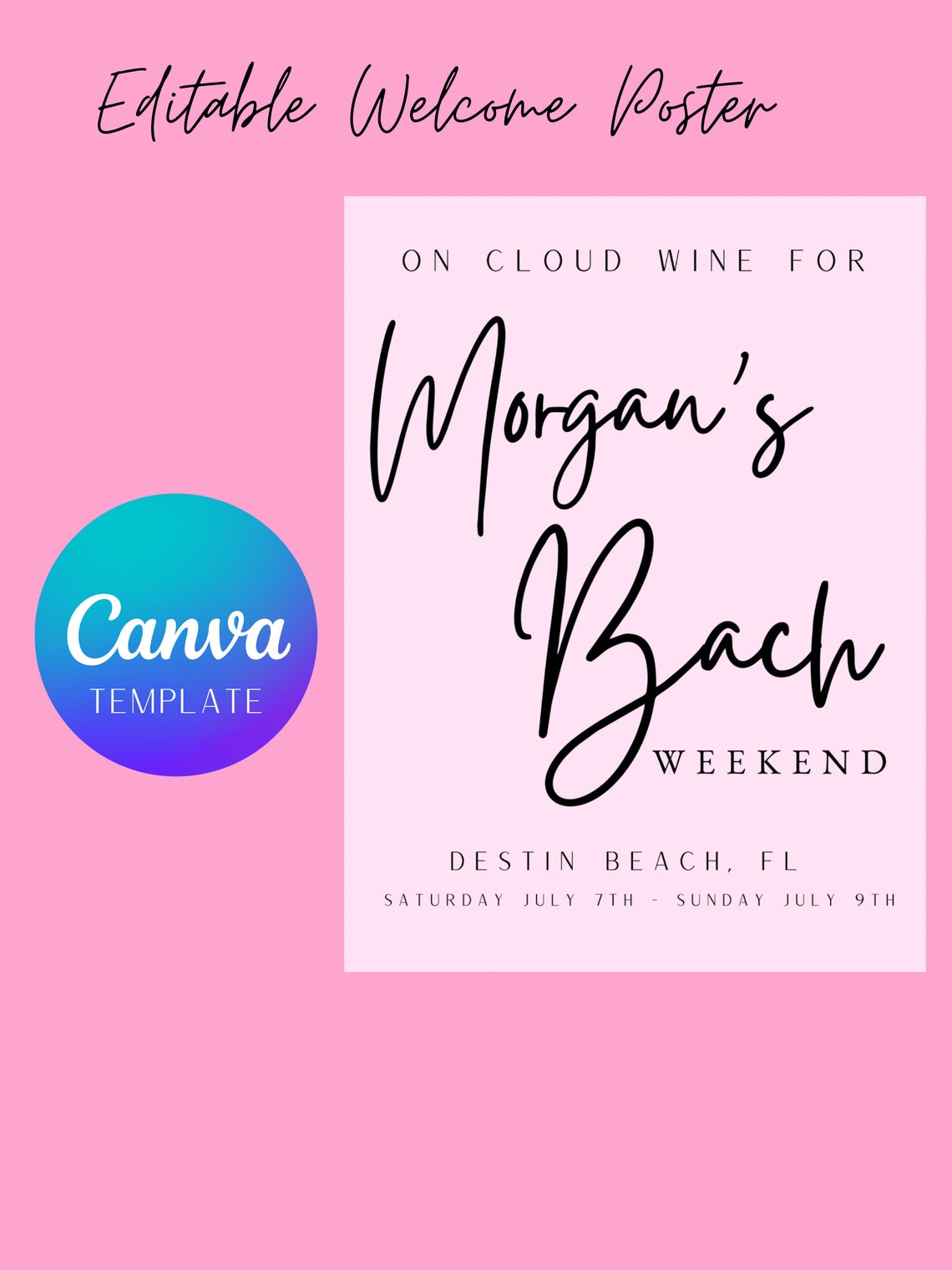 On Cloud Wine Bach Welcome Sign | Bachelorette Party | Downloadable ...