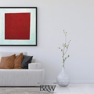 Vintage Red Minimalist Painting | Square Abstract Art | Texture Beige ...