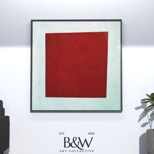 Vintage Red Minimalist Painting | Square Abstract Art | Texture Beige ...