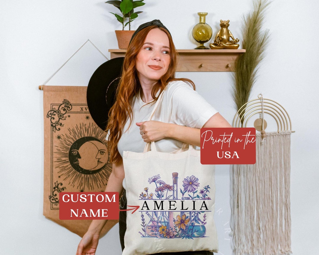 Personalized Chemistry Tote Bag, Chemistry Gift, Floral Beakers Tote ...