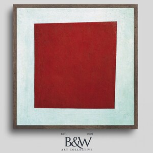 Vintage Red Minimalist Painting | Square Abstract Art | Texture Beige ...