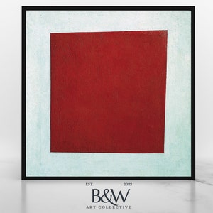Vintage Red Minimalist Painting | Square Abstract Art | Texture Beige ...