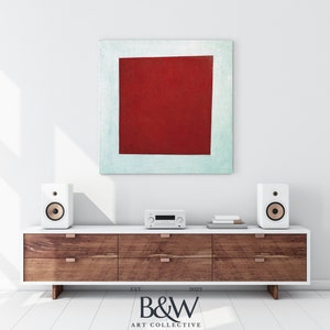 Vintage Red Minimalist Painting | Square Abstract Art | Texture Beige ...
