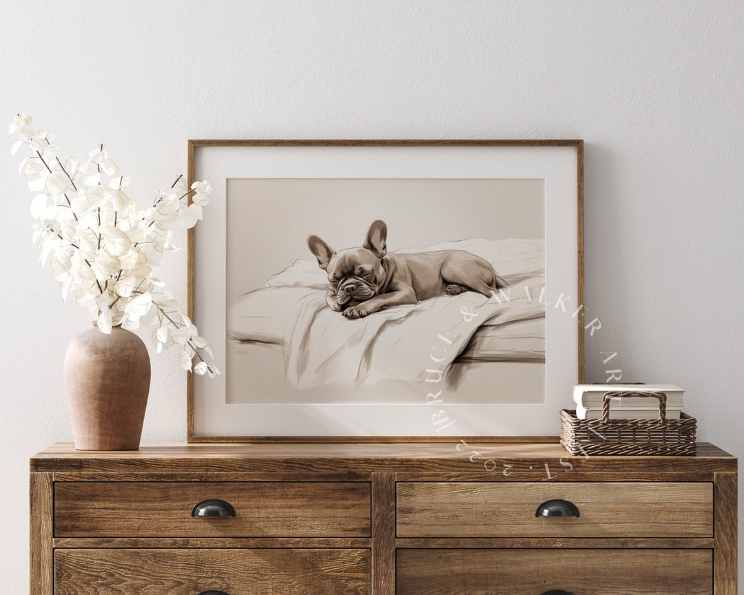 French Bulldog Sketch Frenchie Sleeping Vintage Dog Art Dog Sketch ...