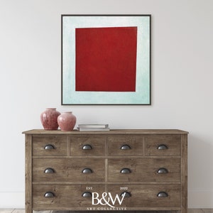 Vintage Red Minimalist Painting | Square Abstract Art | Texture Beige ...