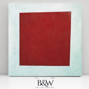 Vintage Red Minimalist Painting | Square Abstract Art | Texture Beige ...