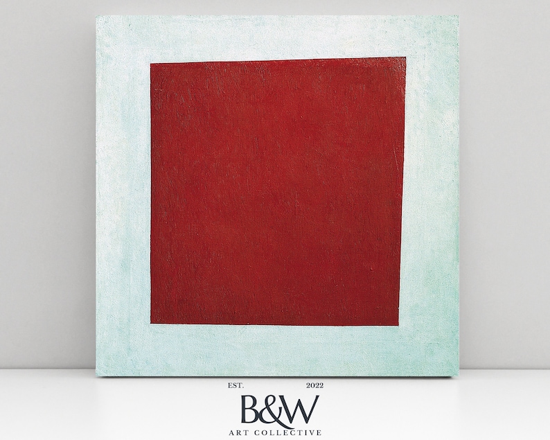Vintage Red Minimalist Painting | Square Abstract Art | Texture Beige ...