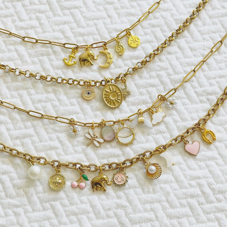 Build Your Own Custom Charm Necklace, Gold Charm Necklace, Customizable ...