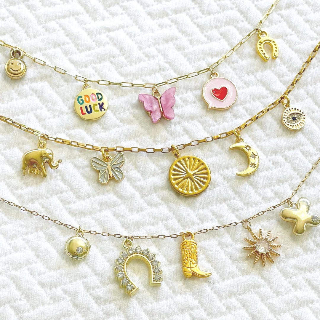 Build Your Own Custom Charm Necklace, Gold Charm Necklace, Customizable ...