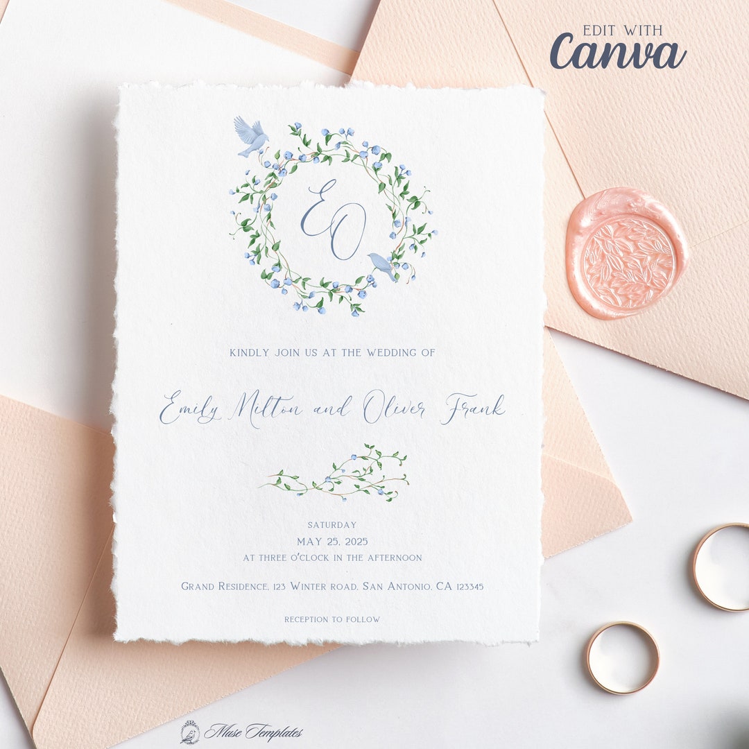 Floral Wreath Invitation Template, Flourish Crest Frame Wedding ...