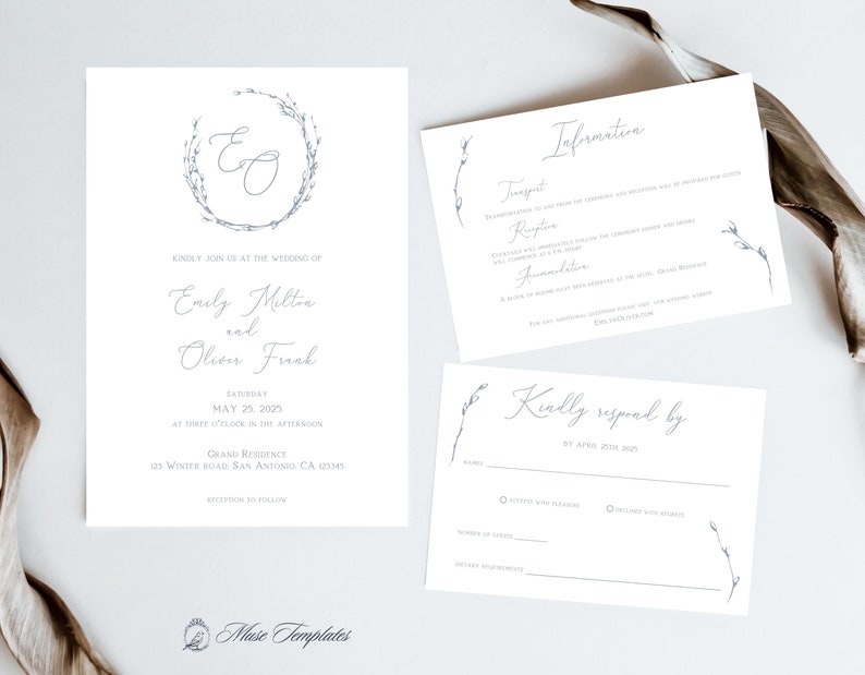 Wedding Invitation Template, Editable Willow Wreath Invite Cards ...