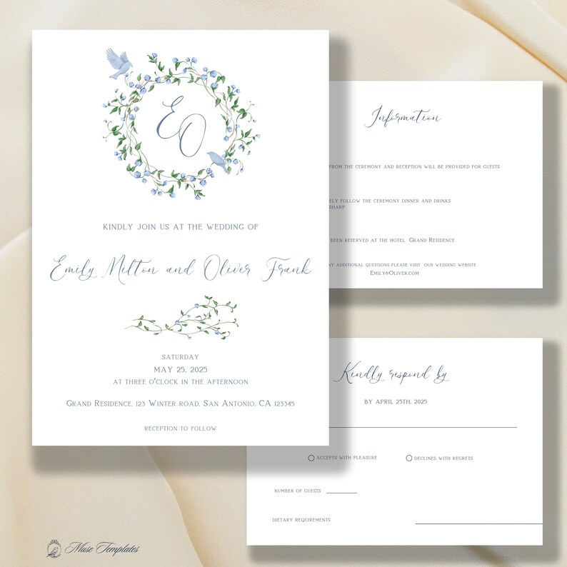 Floral Wreath Invitation Template, Flourish Crest Frame Wedding ...