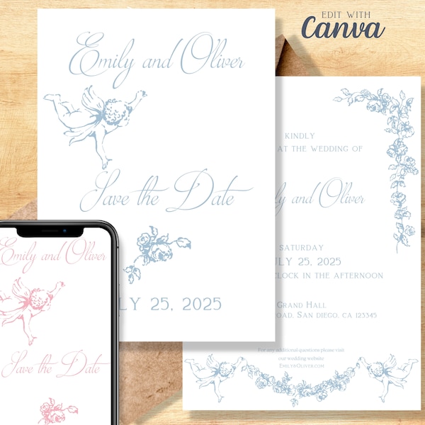 Cherub Wedding Save the Date Template - Etsy