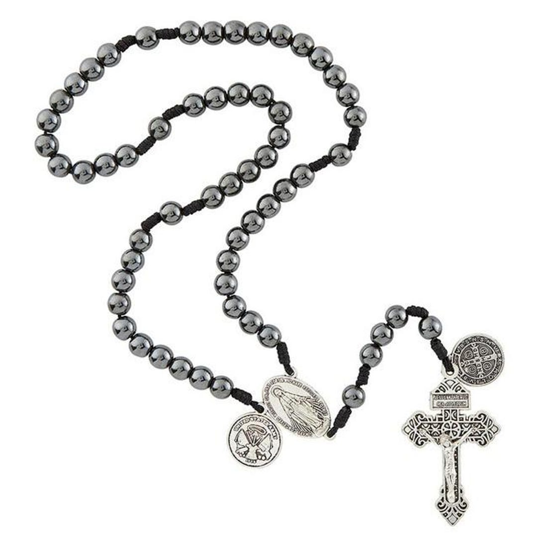 St Michael Army Paracord Rosary Hematite Catholic Military Prayer Beads ...