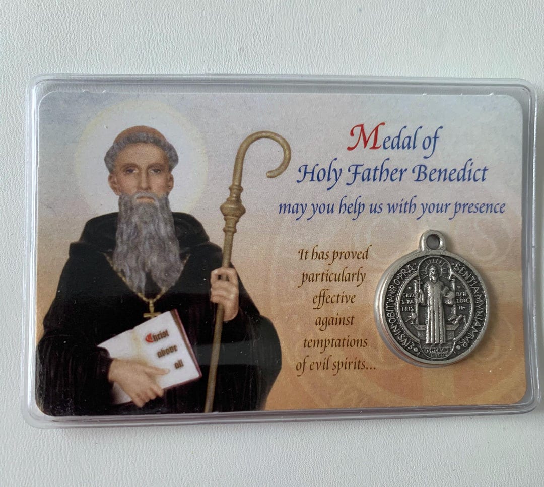 St Benedict Laminated Prayer Card With Medal Catholic Holy Card Father ...