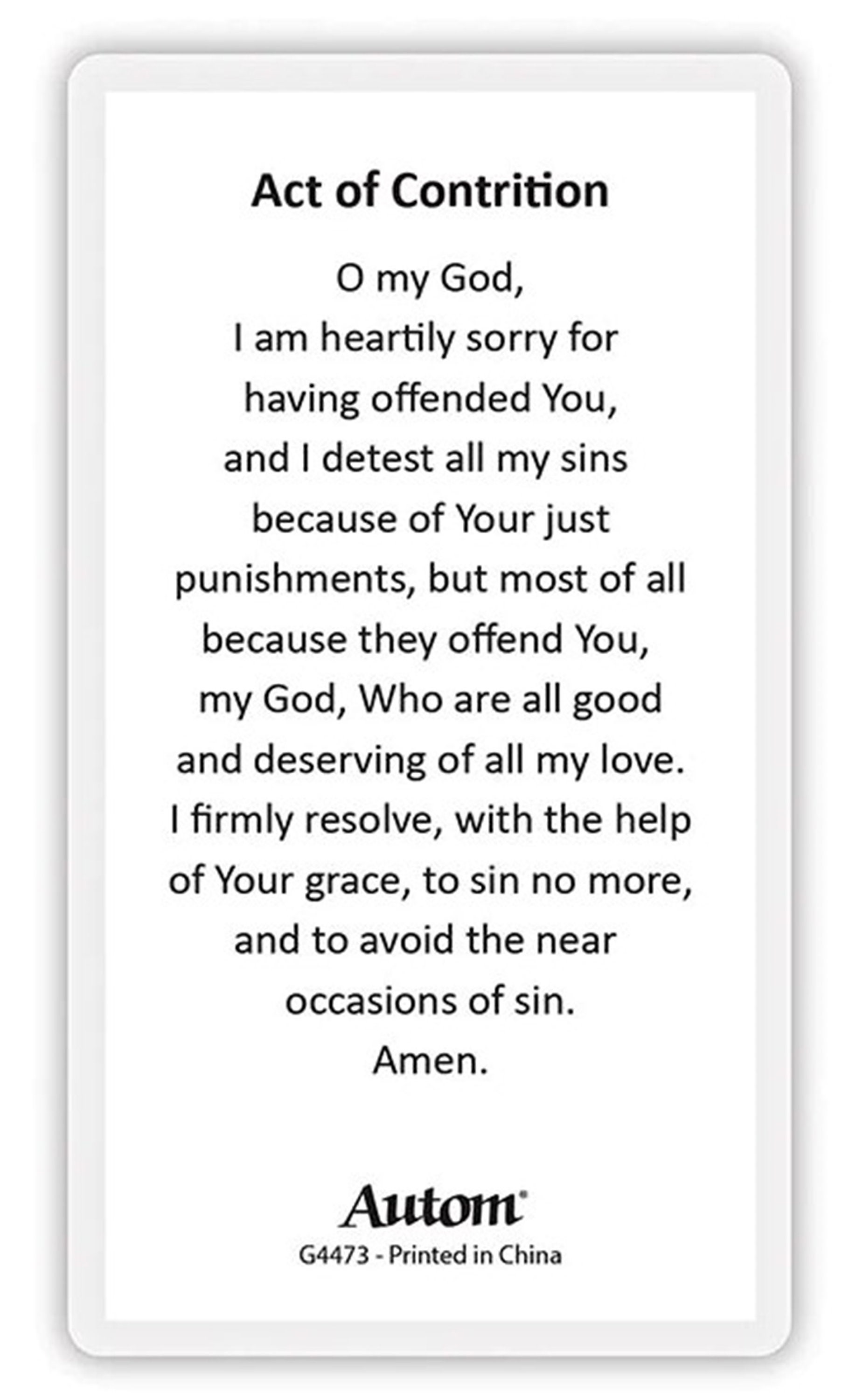 Act of Contrition Children's Laminated Educational Catholic Prayer Card ...