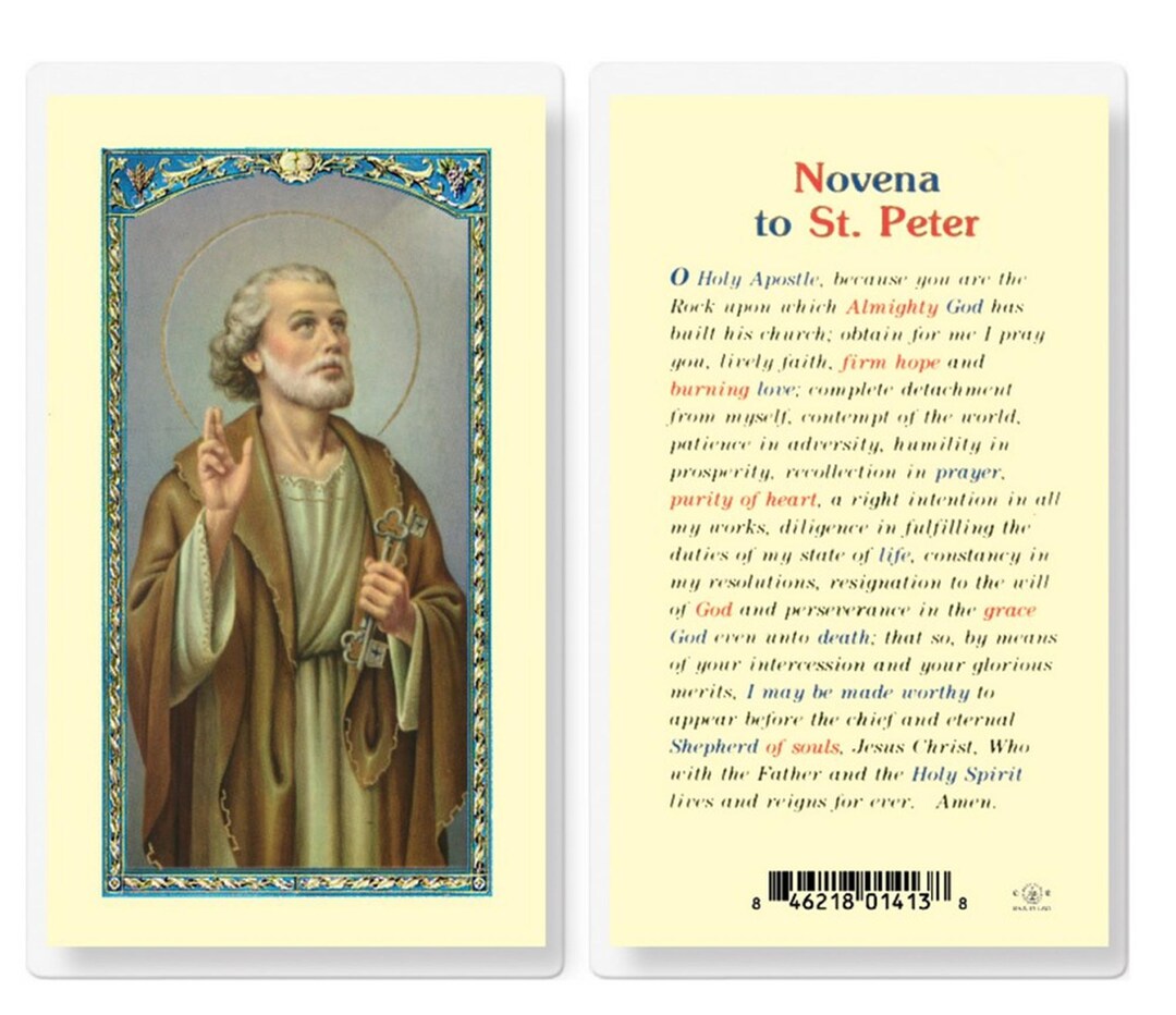 St Peter Holy Prayer Card Laminated Italian Art Work - Novena to St ...